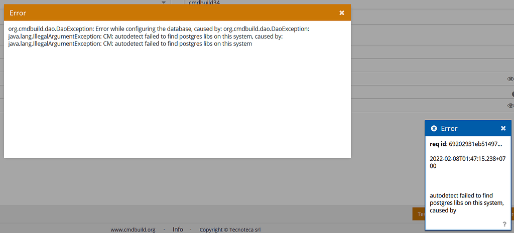 Error while configuring the database - Systems Engineering - CMDBuild Forum