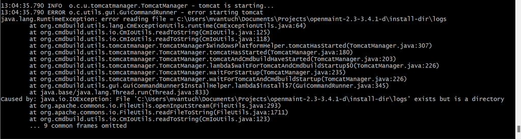 Failed openmaint installation: error reading file - Systems Engineering - CMDBuild Forum